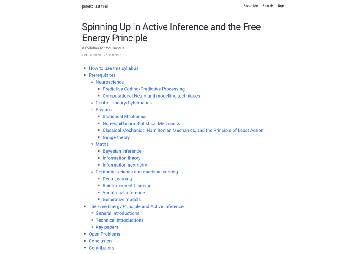 Syllabus: Spinning Up in Active Inference and the Free Energy Principle ...